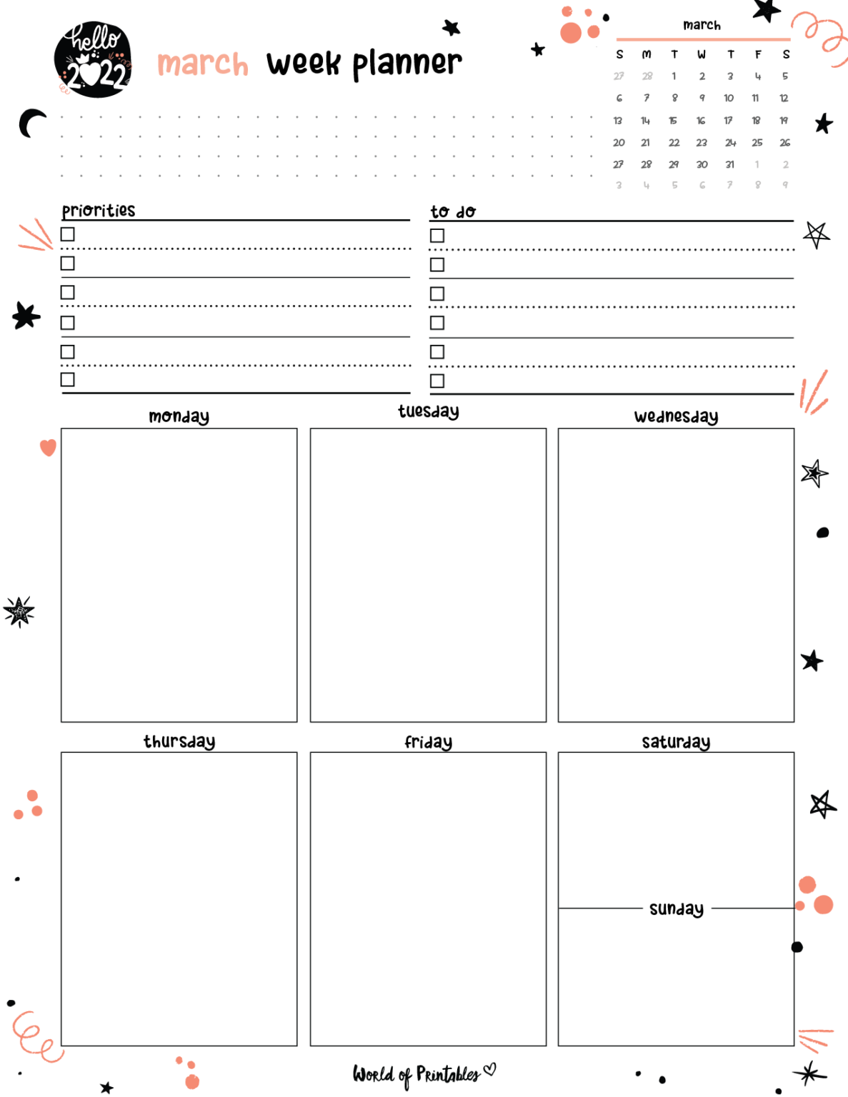 Free Cute March Calendar & Planner Printable Set - World of Printables