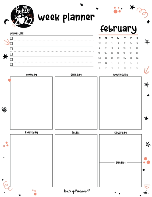 Free Cute February Calendar & Planner Printable Set - World of Printables