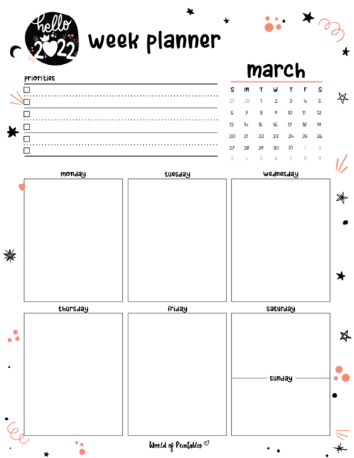 Free Cute March Calendar & Planner Printable Set - World of Printables