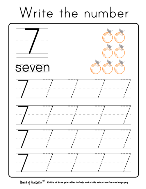 Number 7 Tracing Worksheets