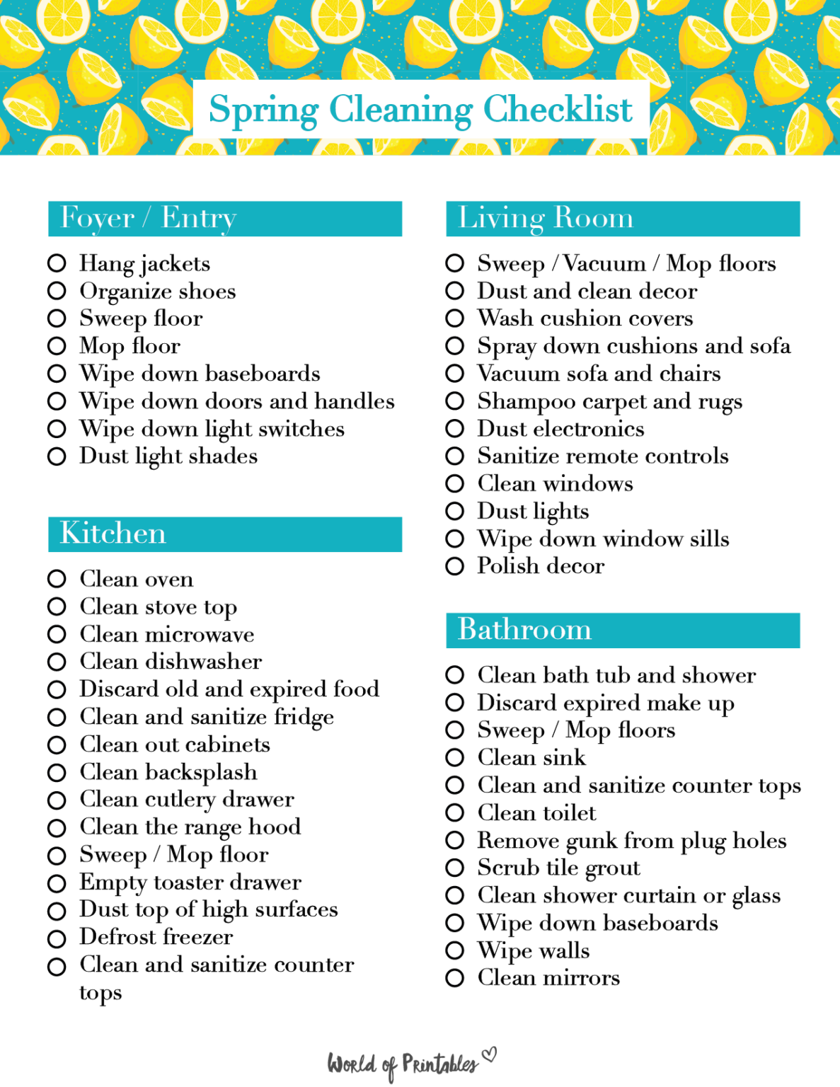 The Ultimate Spring Cleaning Checklist - World of Printables