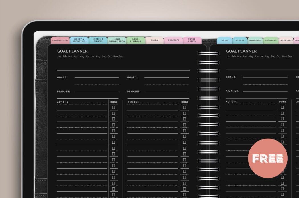 Free Black Digital Planner For iPad & GoodNotes - World of Printables
