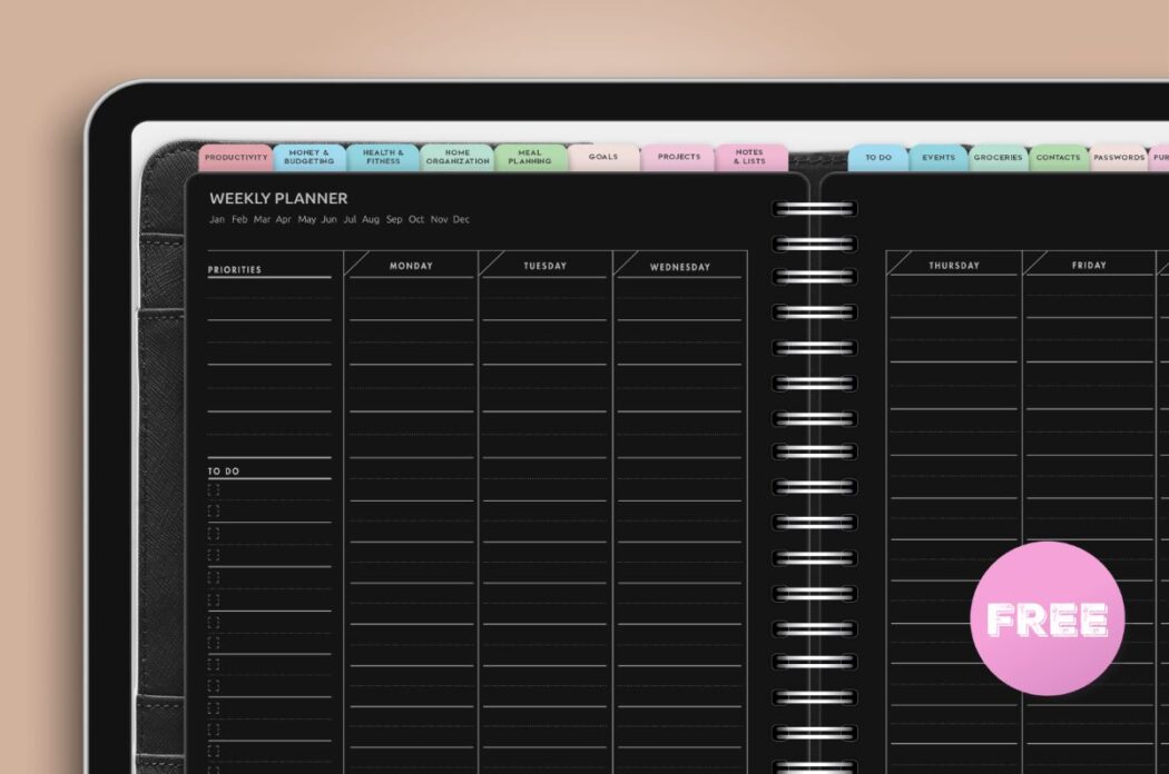 Free Black Digital Planner For iPad & GoodNotes - World of Printables