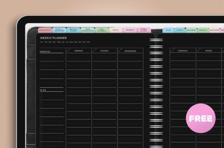 Free Black Digital Planner For iPad & GoodNotes - World of Printables