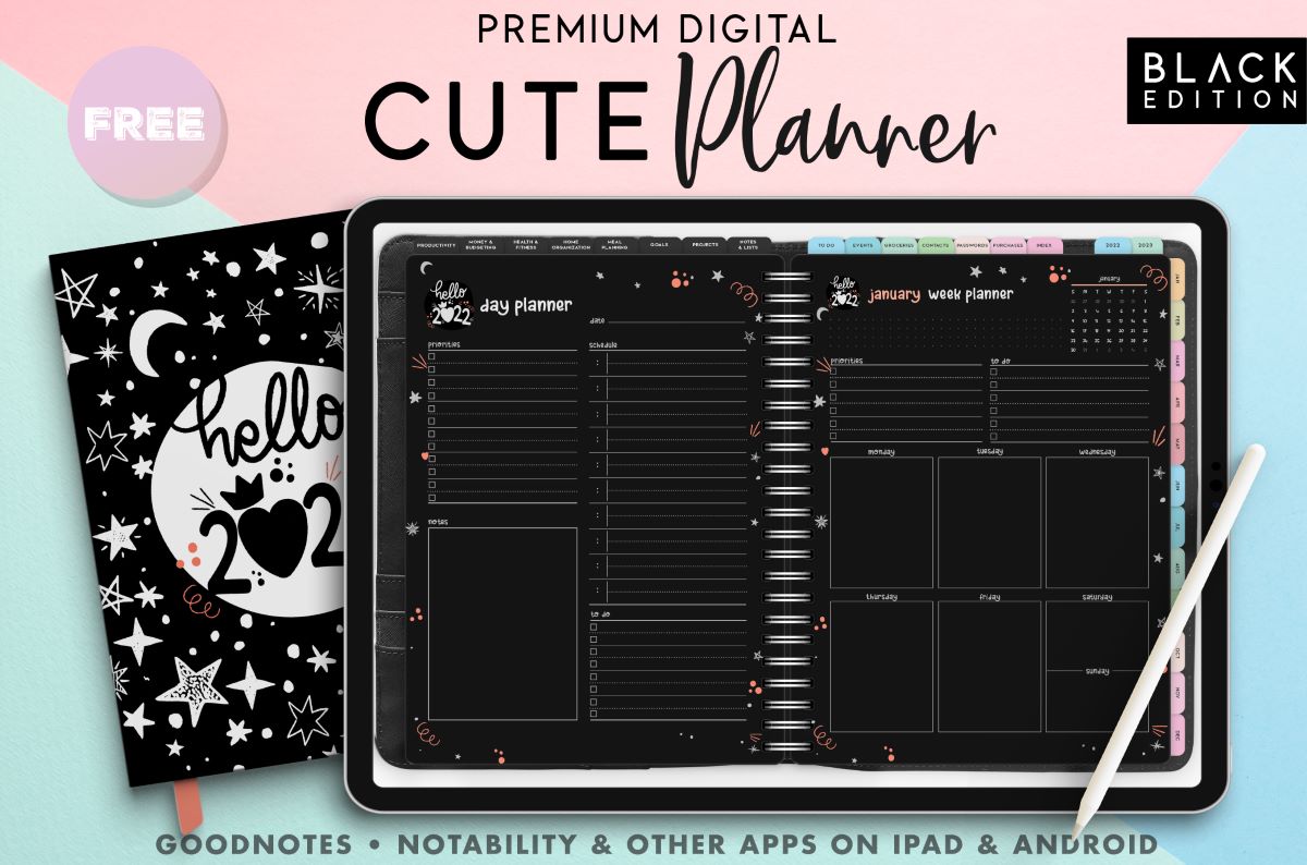 Free Black Digital Planner For IPad GoodNotes World Of Printables