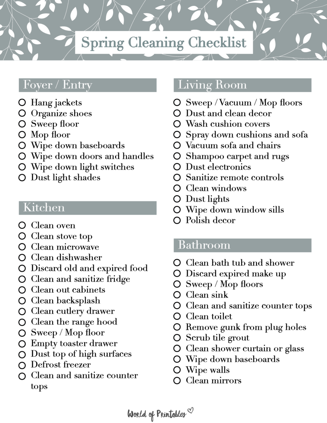 The Ultimate Spring Cleaning Checklist - World of Printables