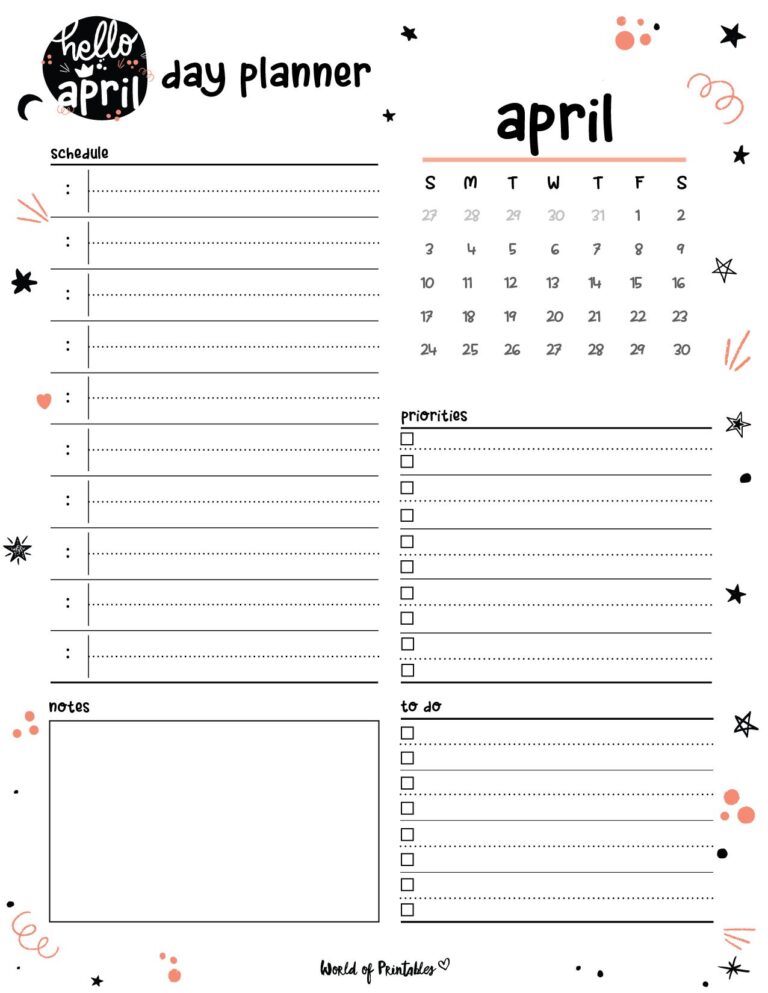 Free Cute April Calendar & Planner Printable Set - World of Printables