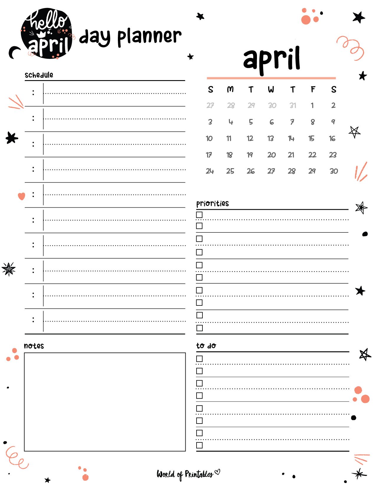 Free Cute April Calendar & Planner Printable Set - World of Printables