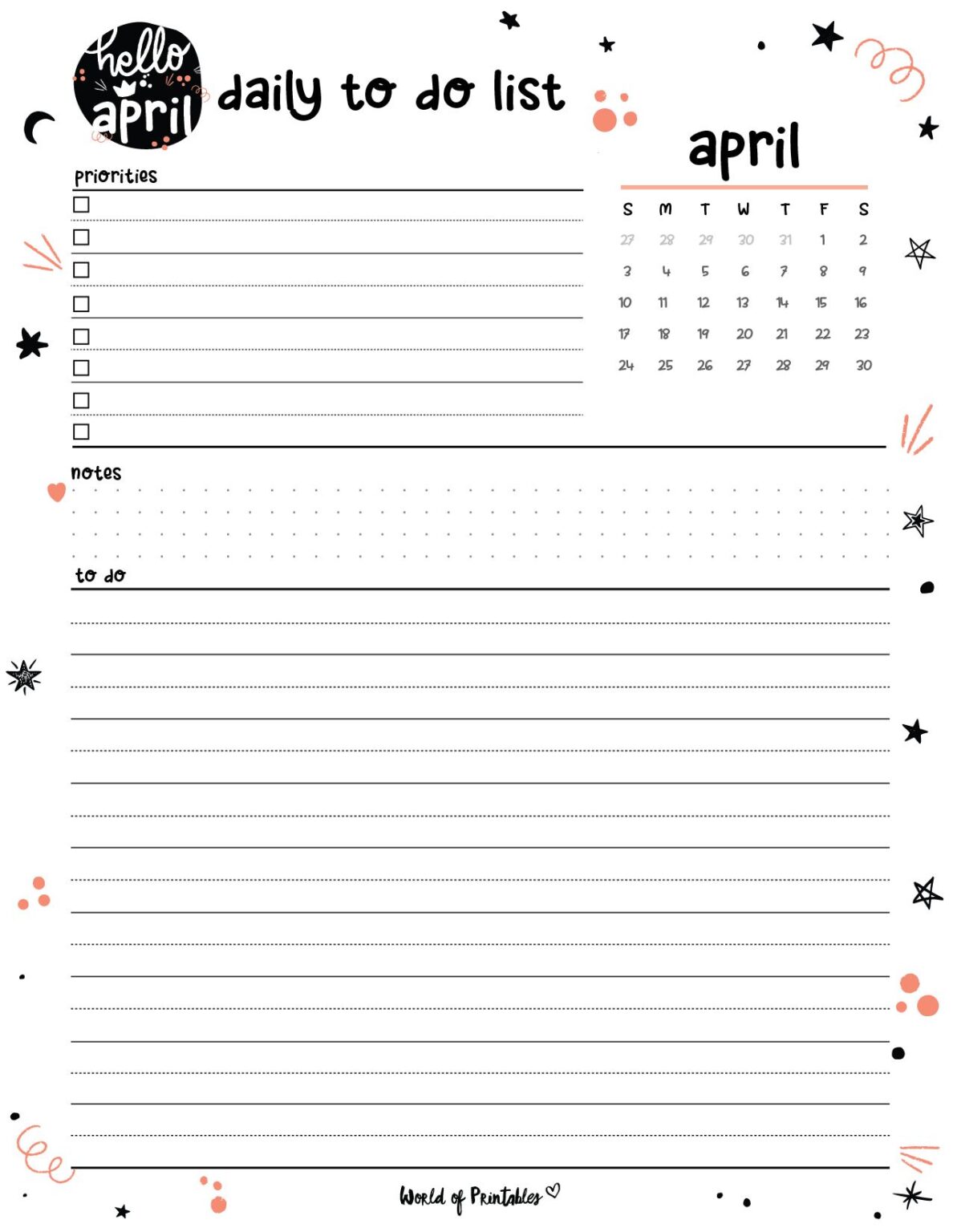 Free Cute April Calendar & Planner Printable Set - World of Printables
