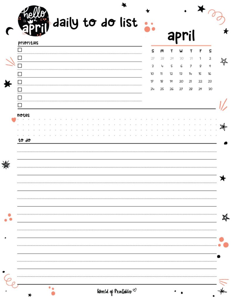 Free Cute April Calendar & Planner Printable Set - World of Printables