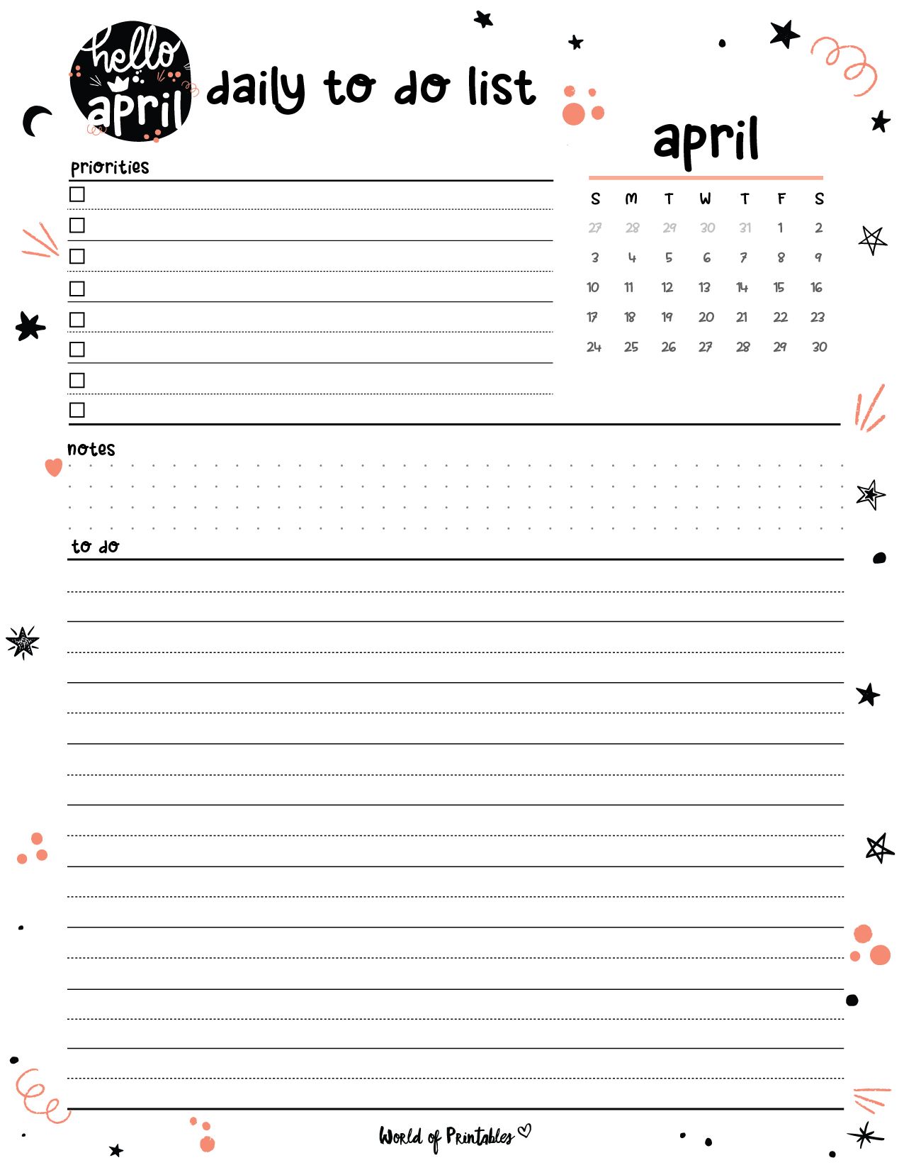 Free Cute April Calendar & Planner Printable Set - World of Printables