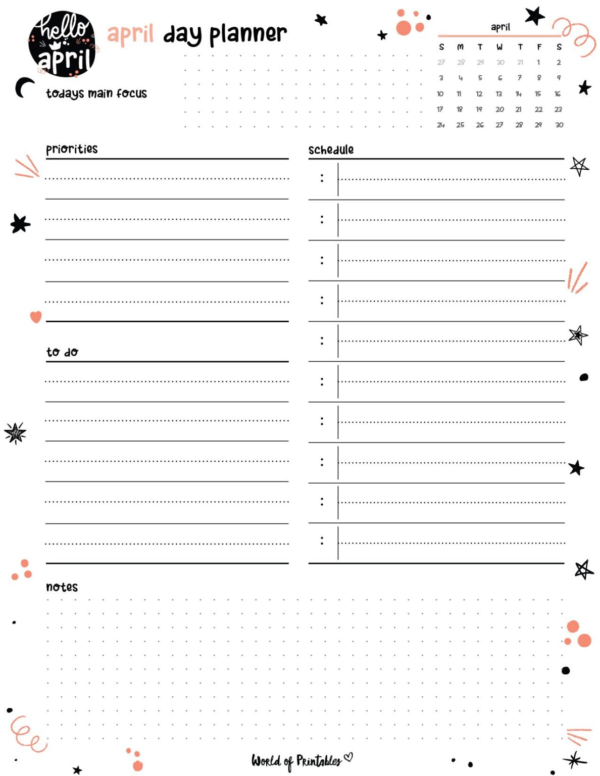 Free Cute April Calendar & Planner Printable Set - World of Printables
