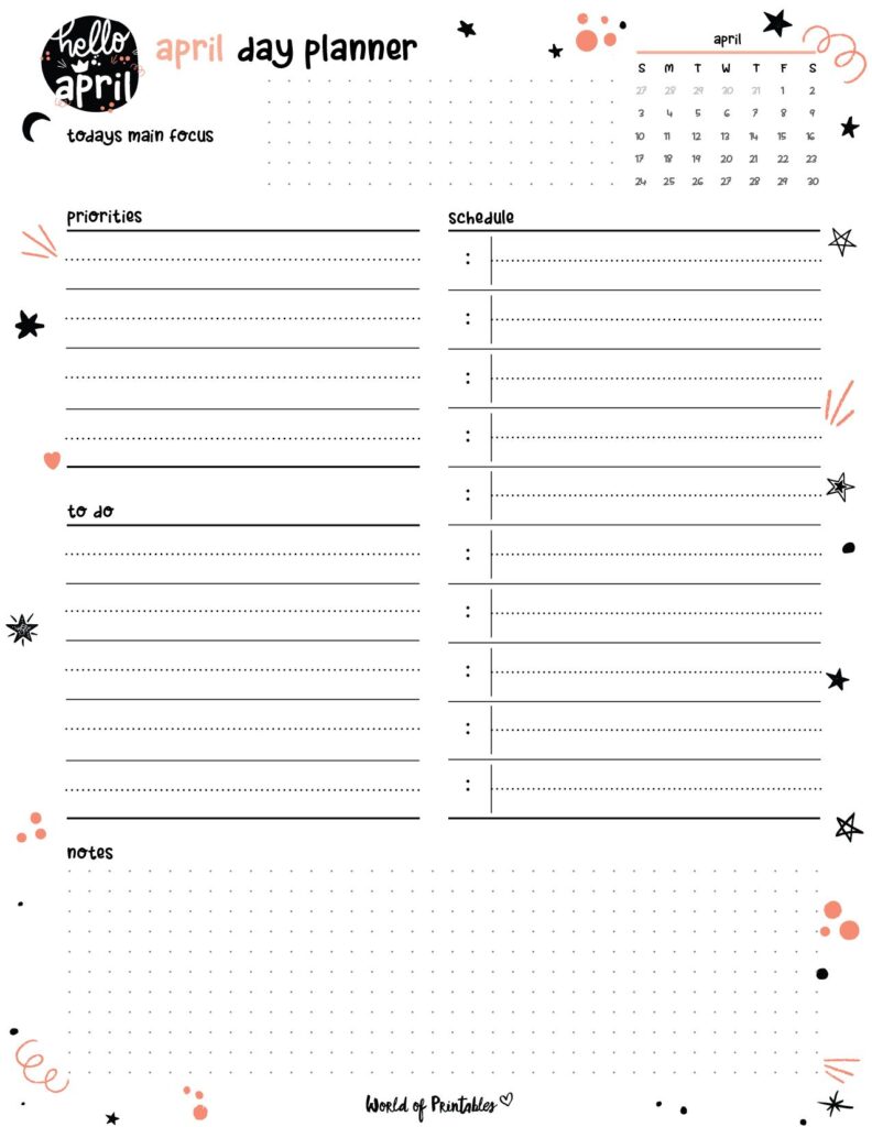 Free Cute April Calendar & Planner Printable Set - World of Printables
