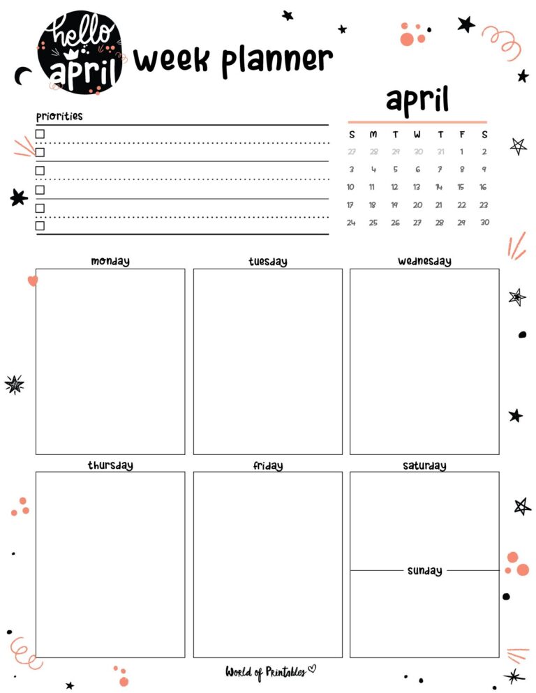 Free Cute April Calendar & Planner Printable Set - World of Printables