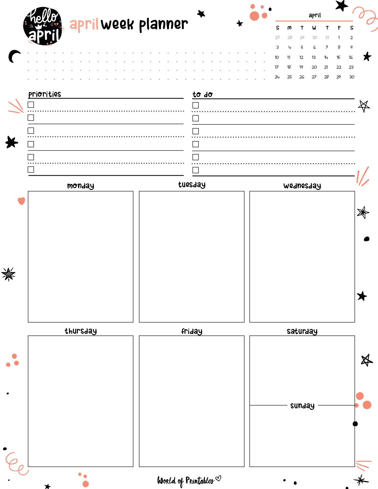 Free Cute April Calendar & Planner Printable Set - World of Printables