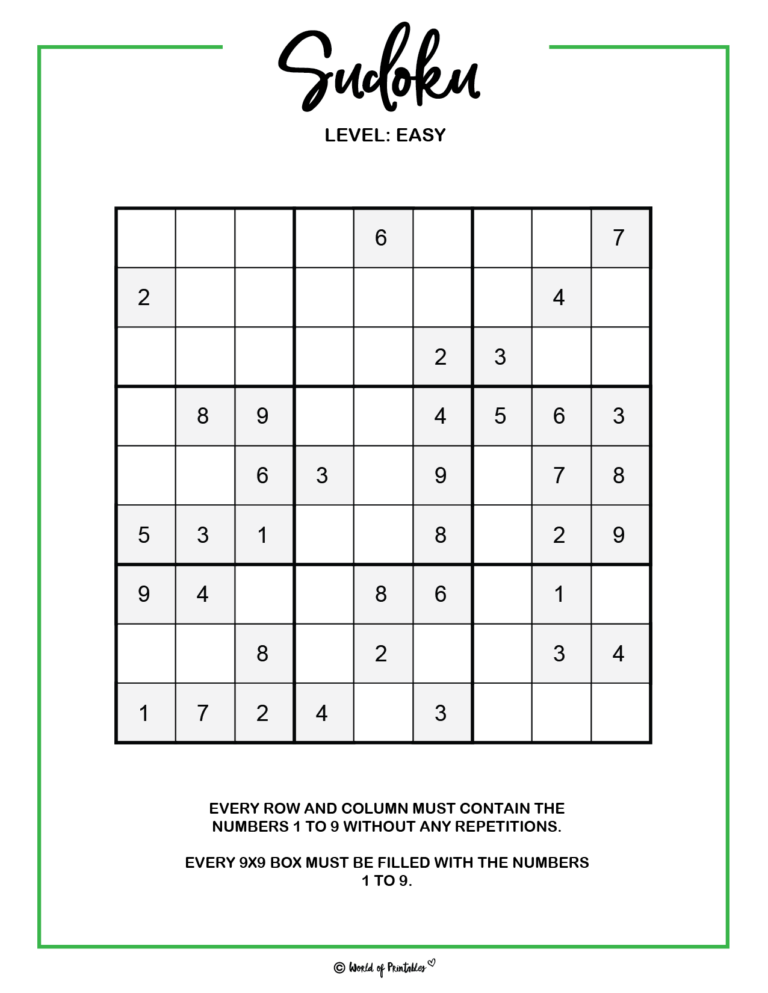 Printable Sudoku - 100+ Puzzles From Easy To Hard - World of Printables