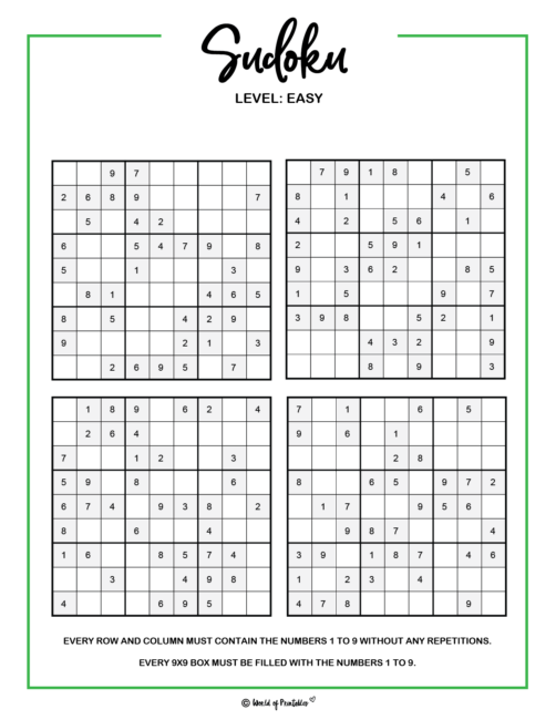 Beginner Sudoku Puzzles Free Printable Easy Sudoku Puzzles Free 