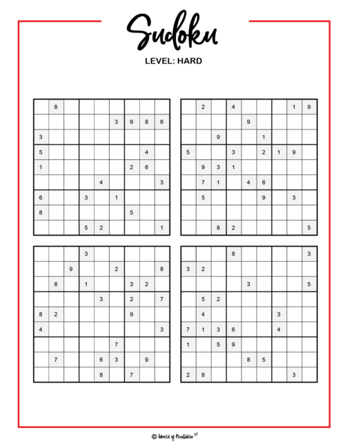 Sudoku Hard Printable