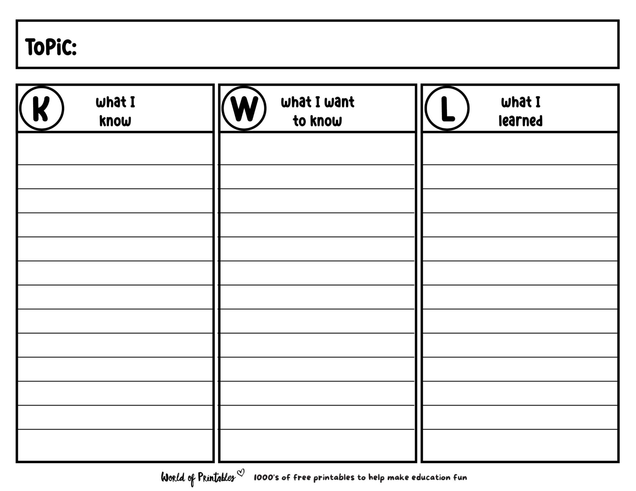 KWL Chart | 14 Templates - World of Printables