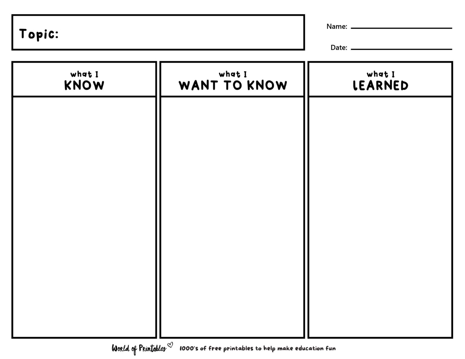Printable KWL Charts - World of Printables