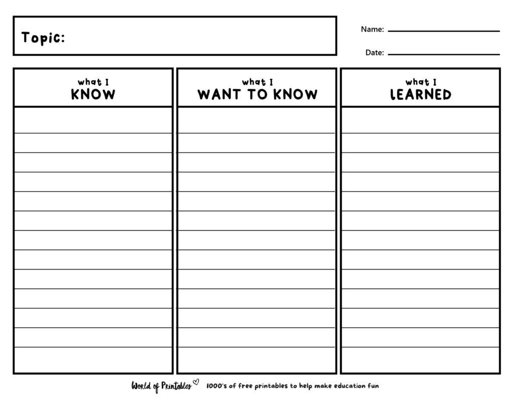 KWL Chart | 14 Templates - World of Printables