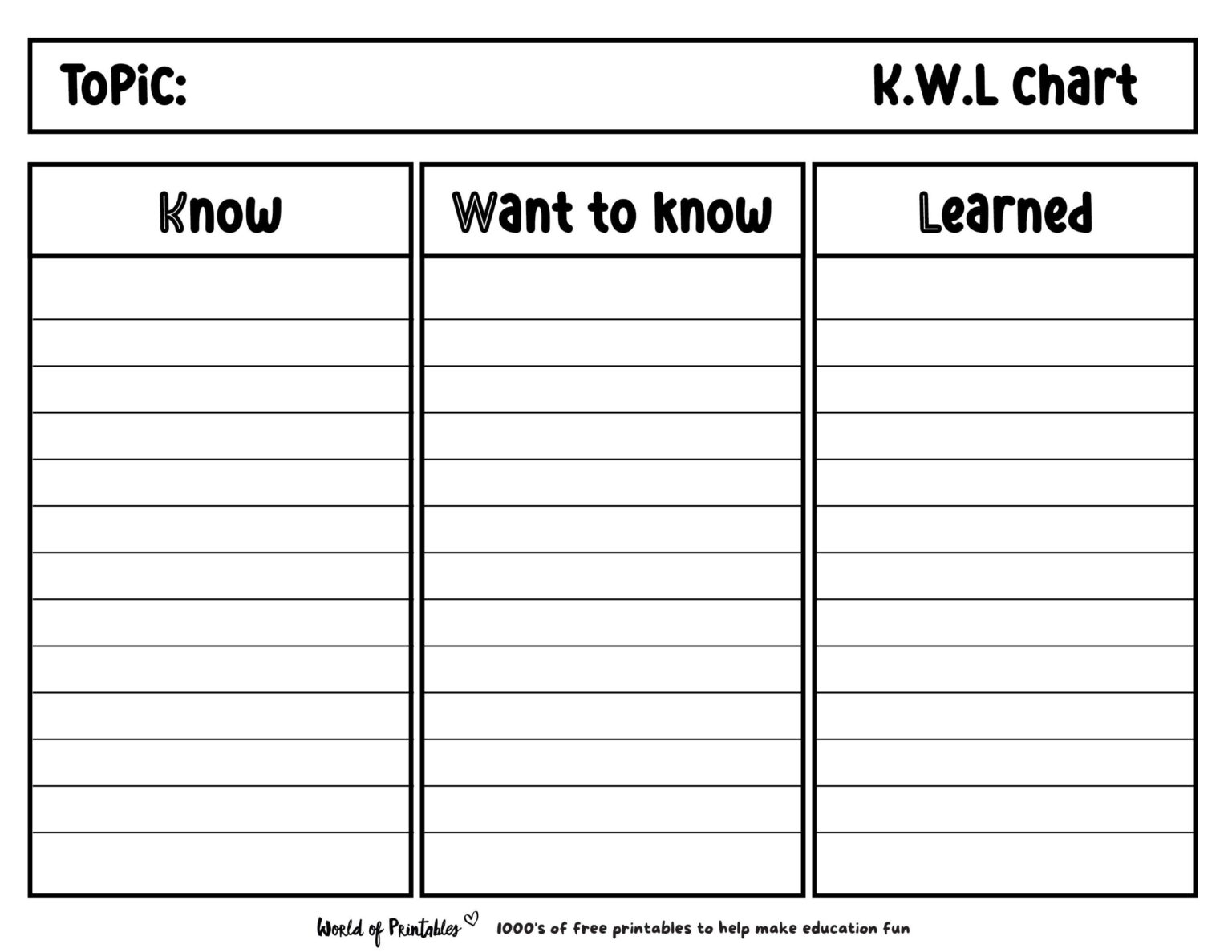 KWL Chart | 14 Templates - World of Printables