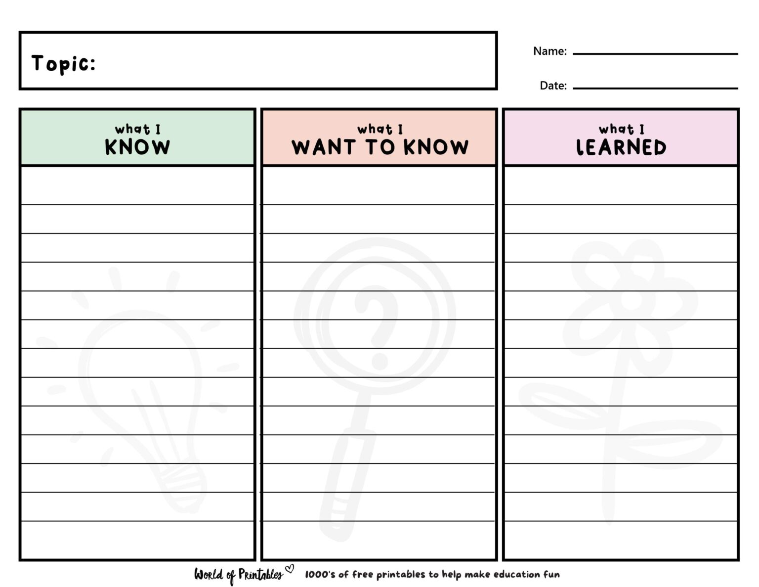 KWL Chart | 14 Templates - World of Printables