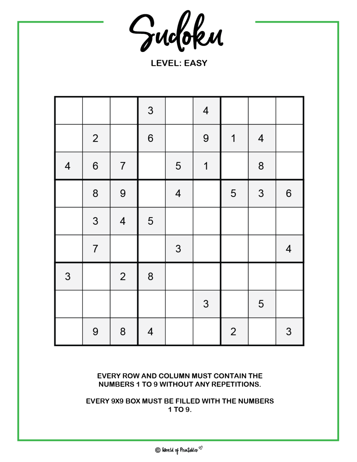 Printable Sudoku - 100+ Puzzles From Easy To Hard - World of Printables