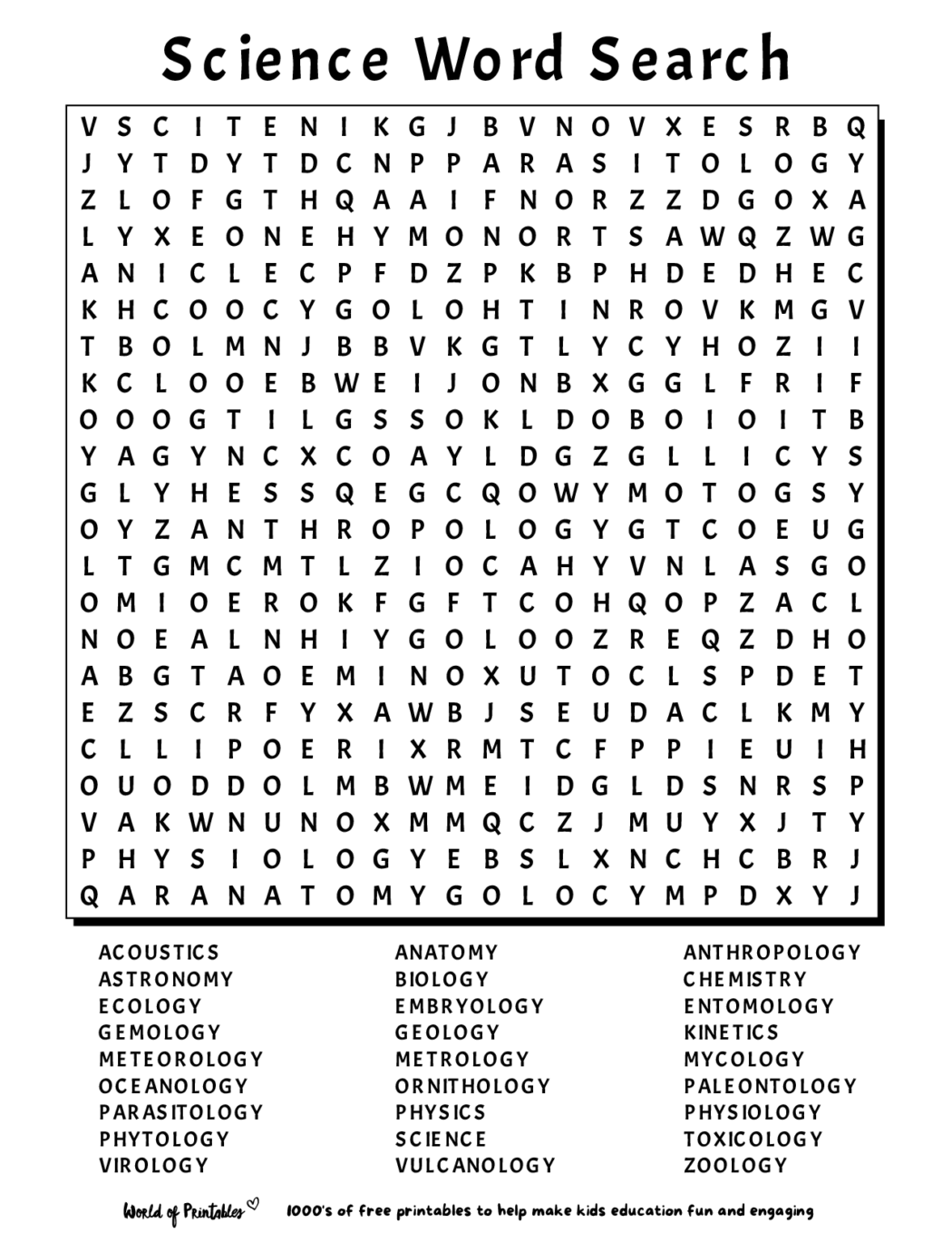 Science Word Search Printable Hard - Word Search Maker
