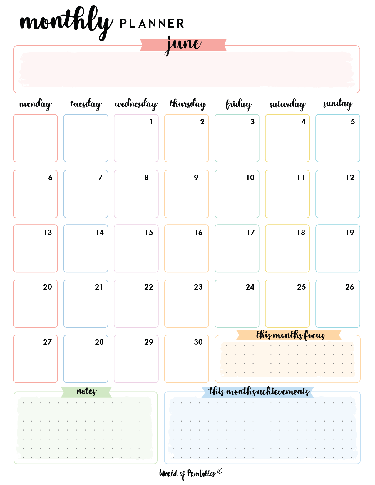 June 2022 Planner Set | Free Calendar & Planner Printables - World of ...