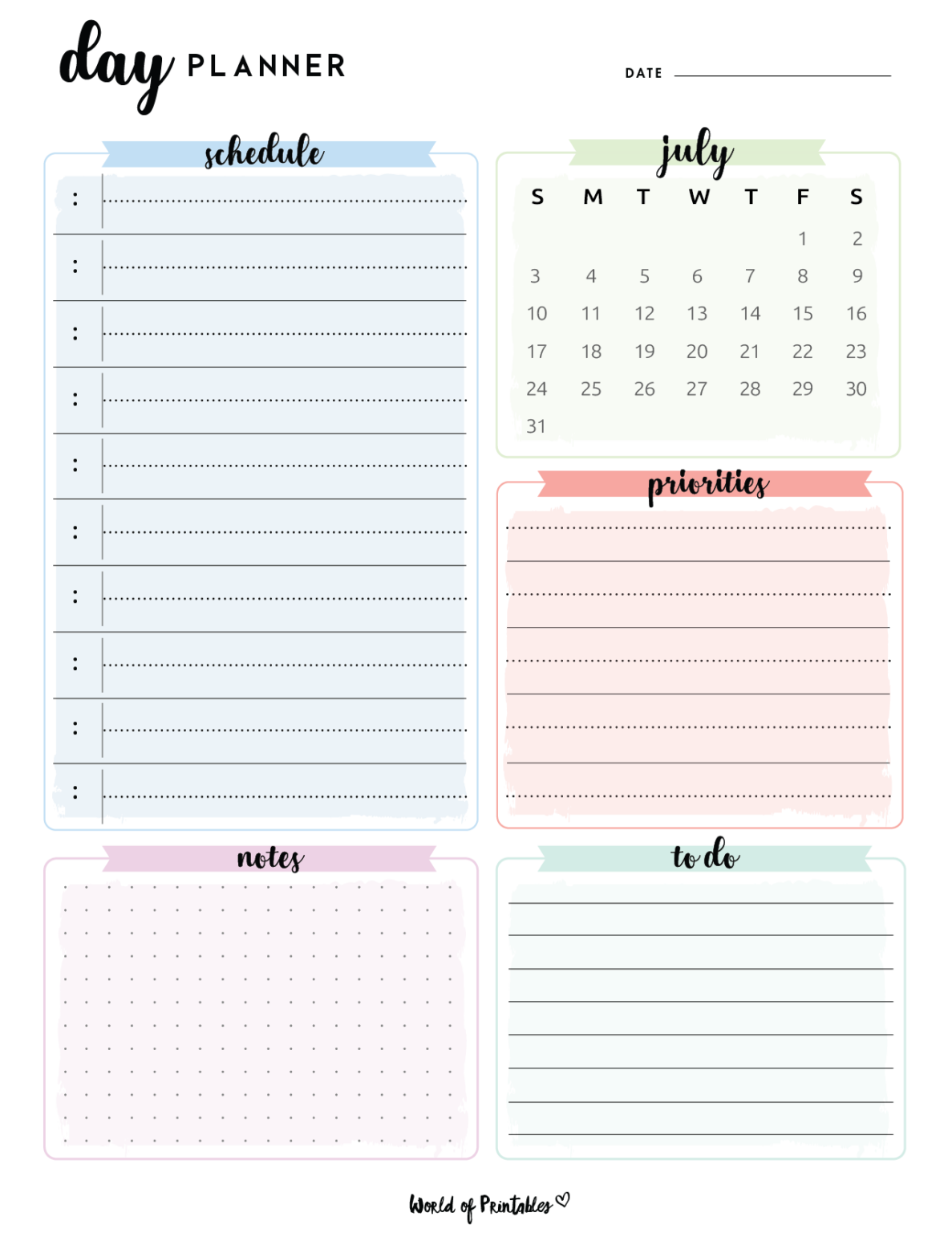 Free Cute July Calendar & Planner Printables