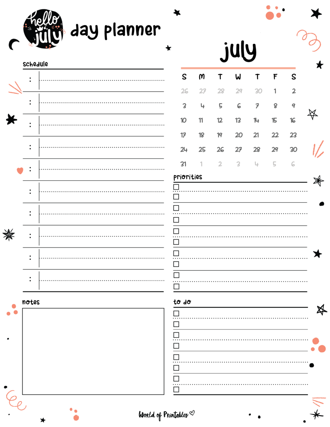 Free Cute July Calendar & Planner Printables