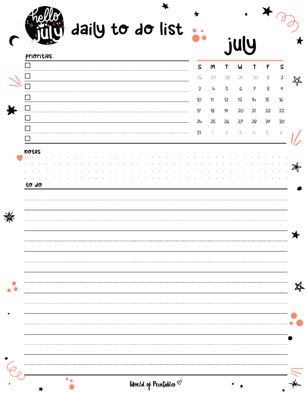Free Cute July Calendar & Planner Printables