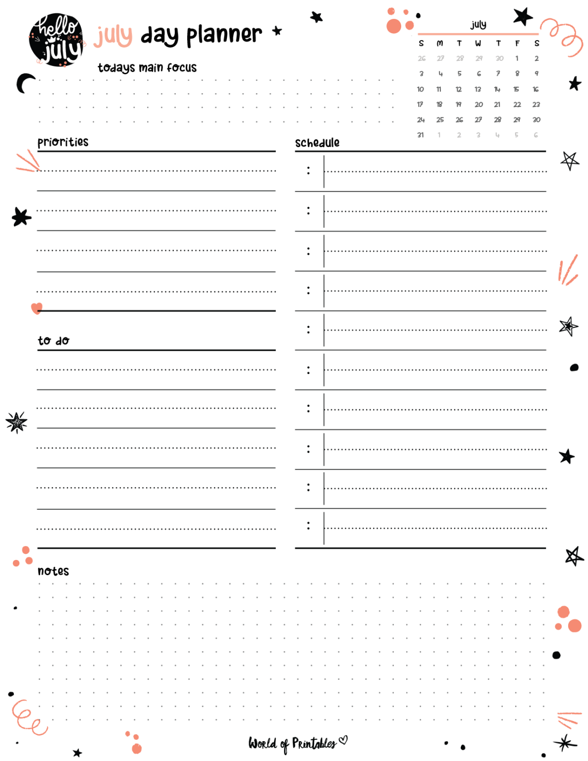 Free Cute July Calendar & Planner Printables