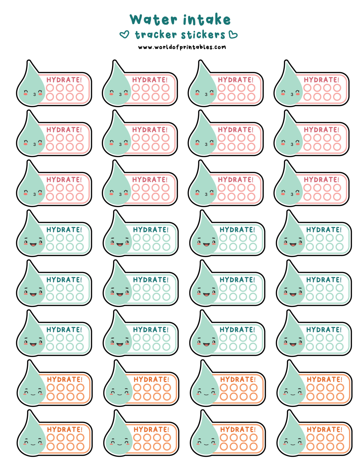 Water Tracker Stickers - Free Printable and Digital Planner Stickers