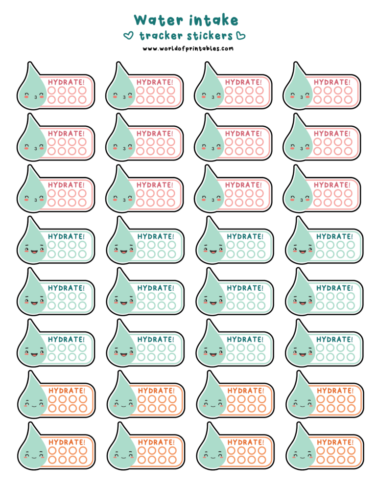 Water Tracker Stickers - Free Printable and Digital Planner Stickers