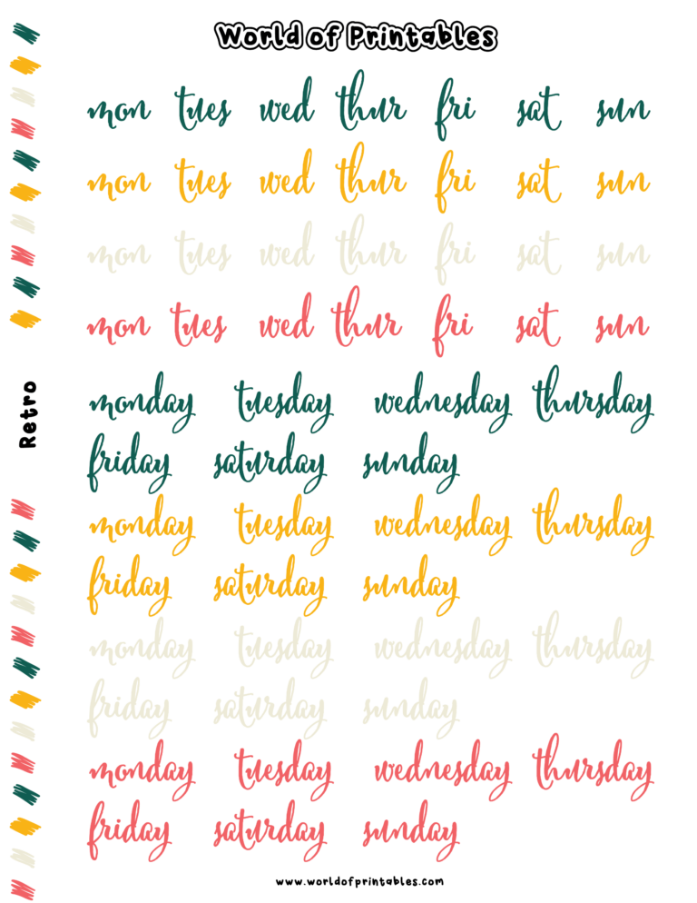 Days of The Week Stickers - Free For Printable & Digital Planners ...