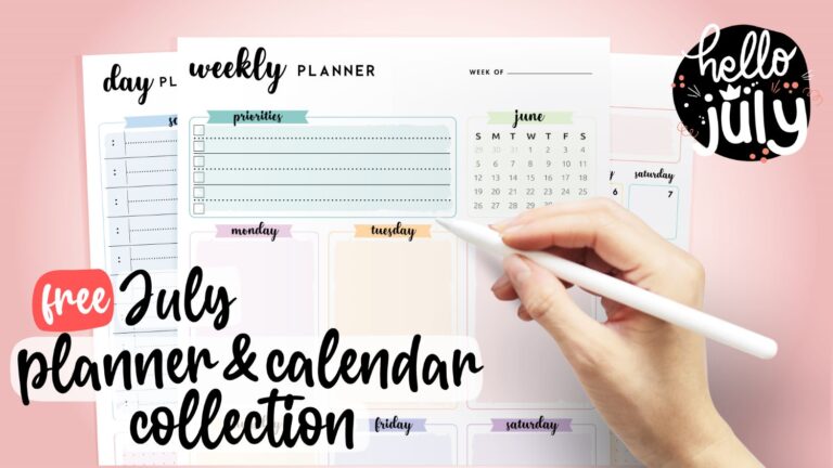 Free Cute July Calendar & Planner Printables