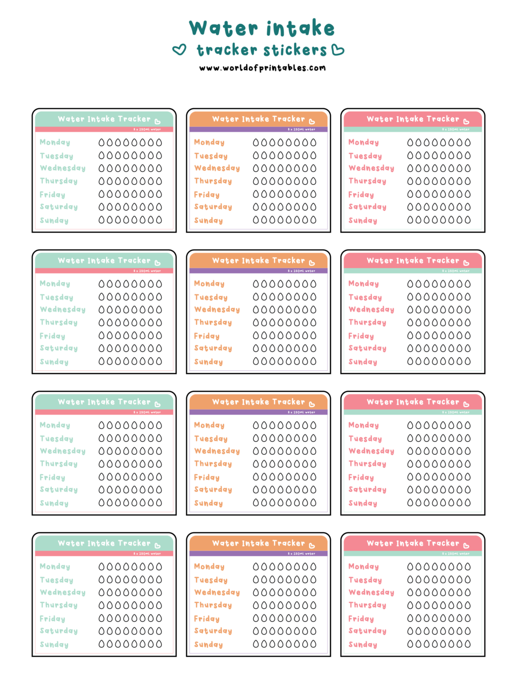 Water Tracker Stickers - Free Printable and Digital Planner Stickers