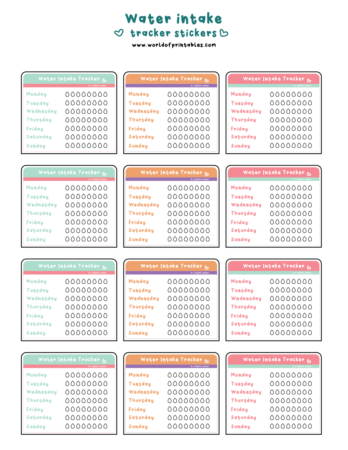 Water Tracker Stickers - Free Printable and Digital Planner Stickers