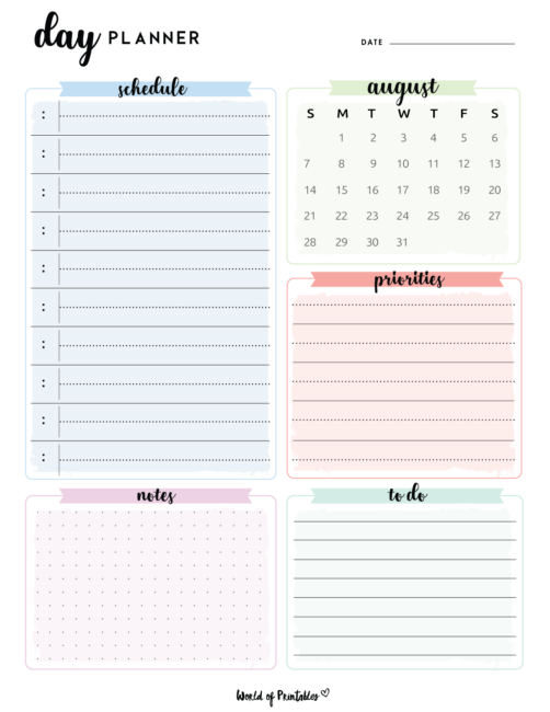 Free Cute August Calendar & Planner Set