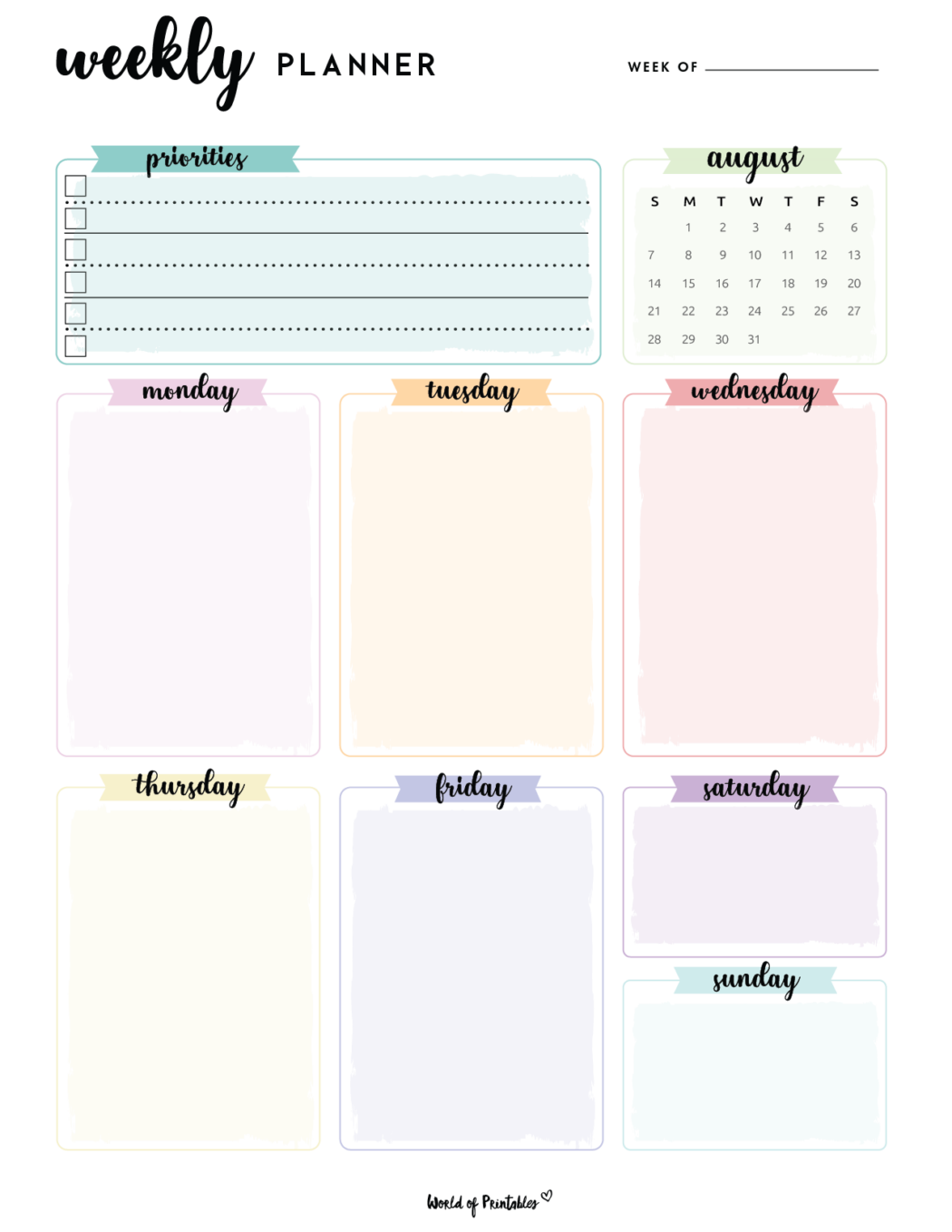Free Cute August Calendar & Planner Set