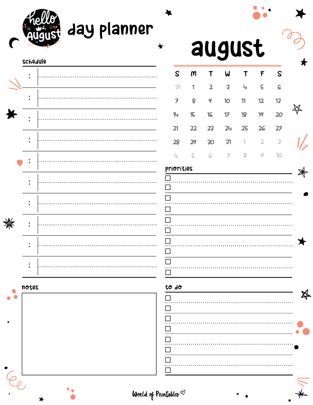 Free Cute August Calendar & Planner Set