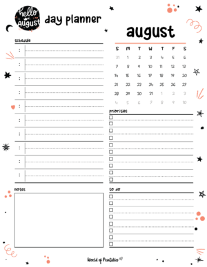 Free Cute August Calendar & Planner Set