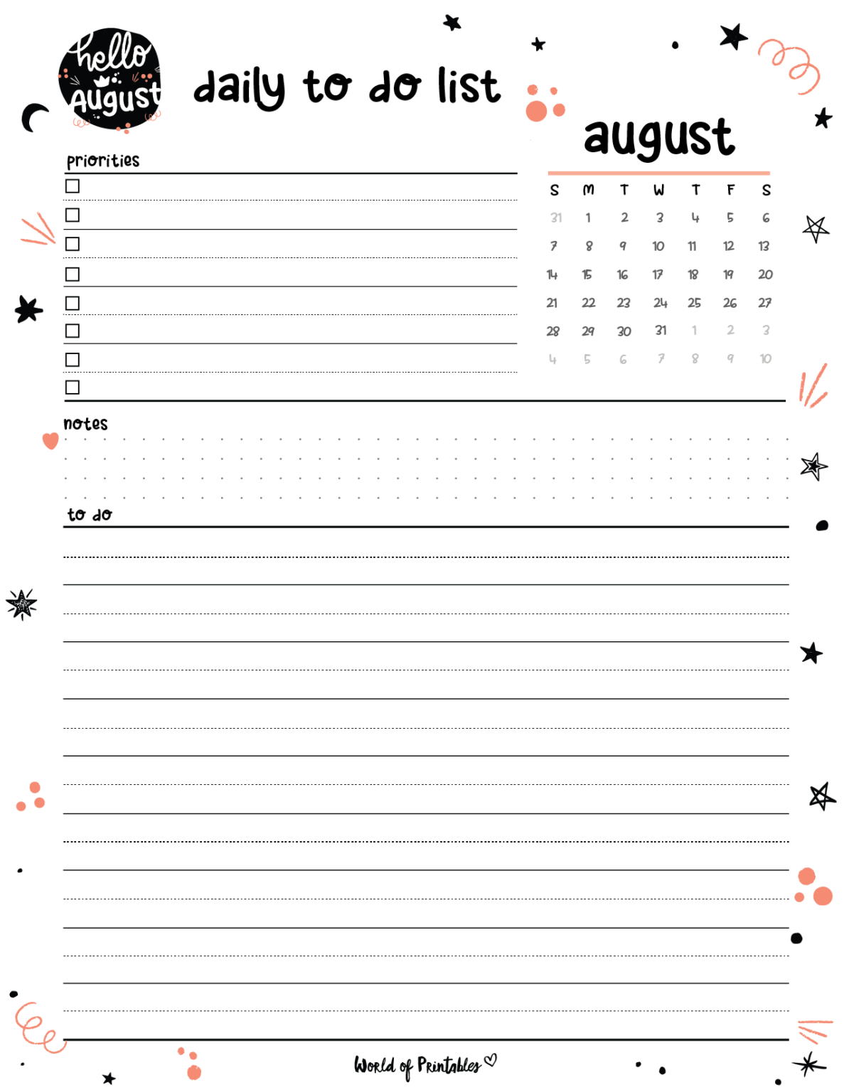 Free Cute August Calendar & Planner Set