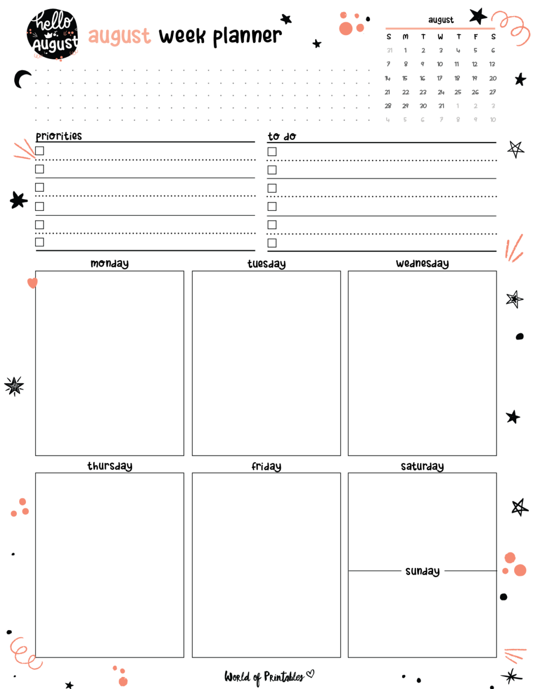 Free Cute August Calendar & Planner Set