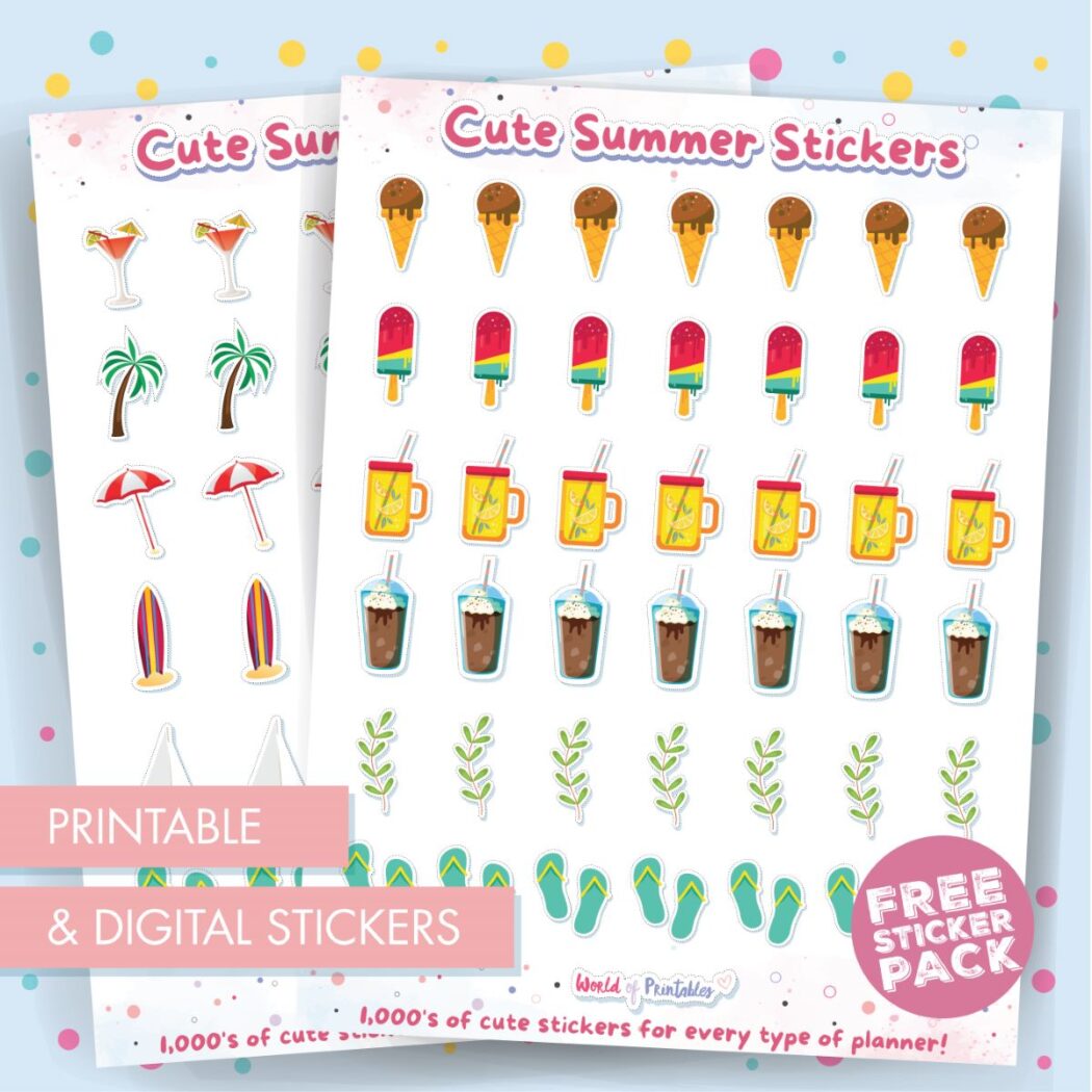 Cute Summer Stickers | Free For Printable & Digital Planners