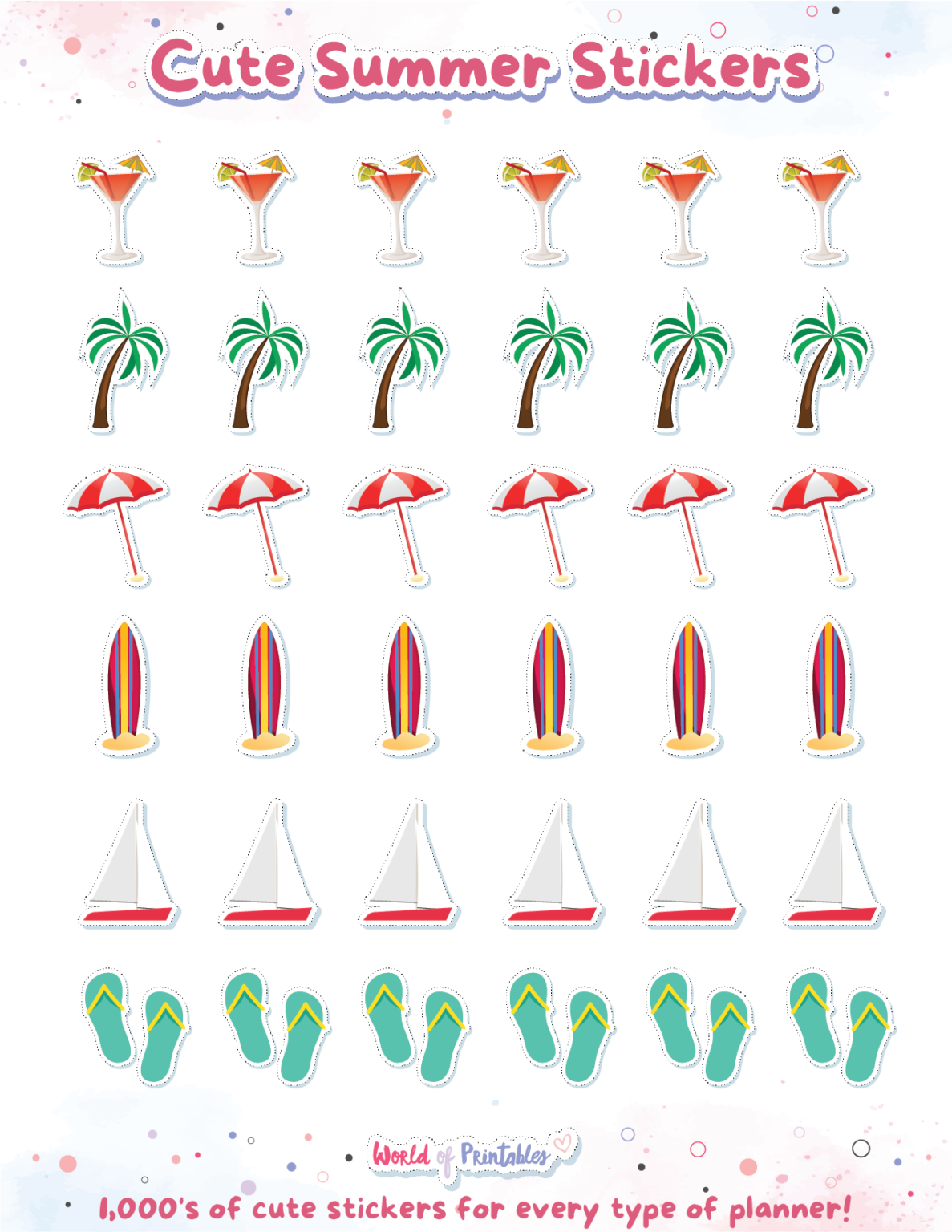 Cute Summer Stickers | Free For Printable & Digital Planners