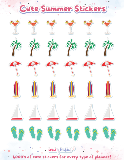 Cute Summer Stickers | Free For Printable & Digital Planners