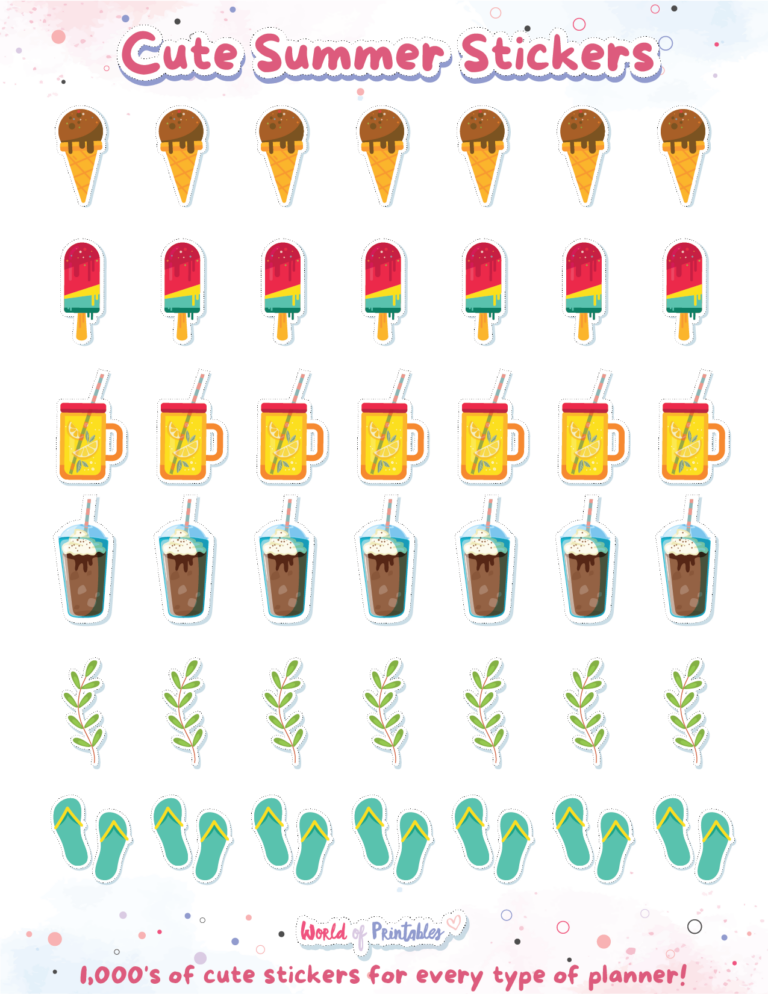 Cute Summer Stickers | Free For Printable & Digital Planners